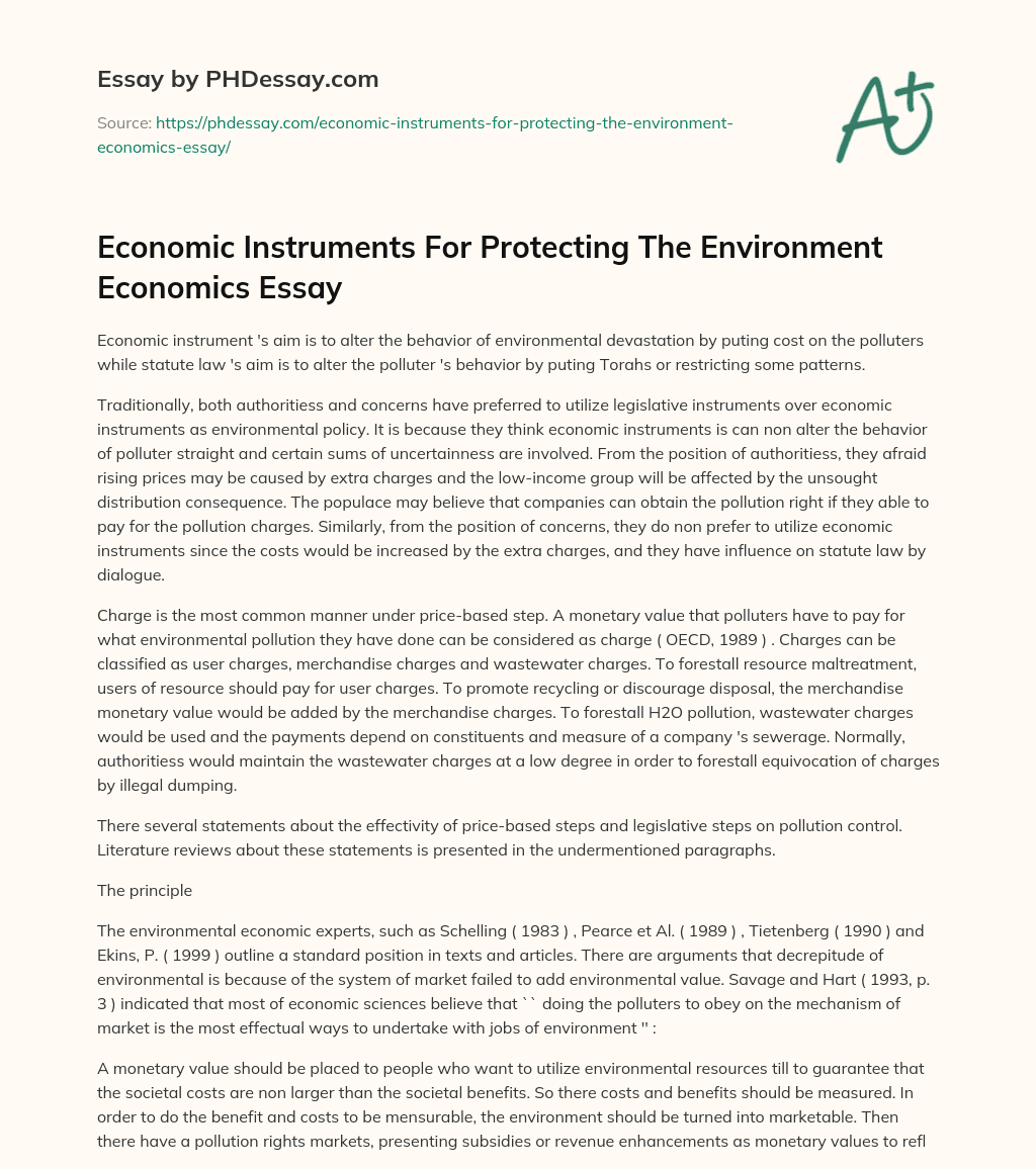 Economic Instruments For Protecting The Environment Economics Essay ...