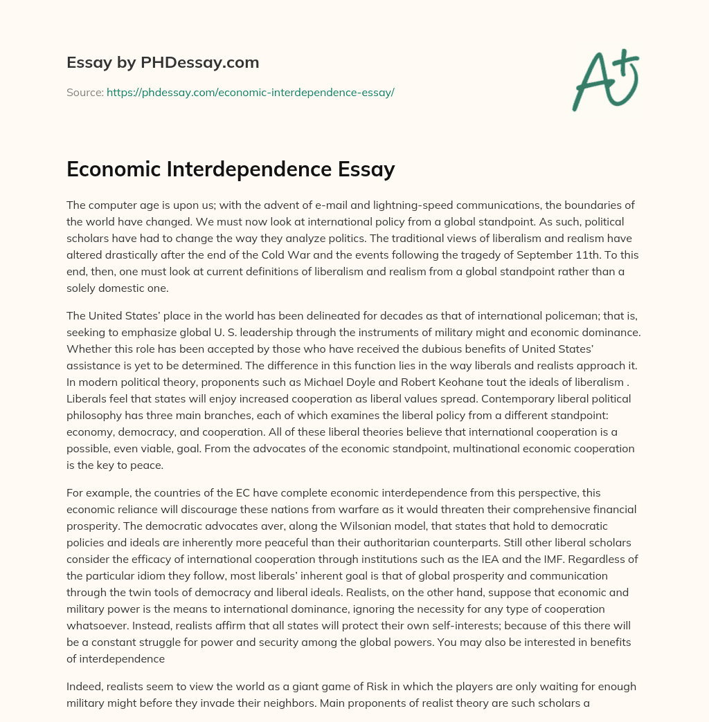 Economic Interdependence Essay - PHDessay.com