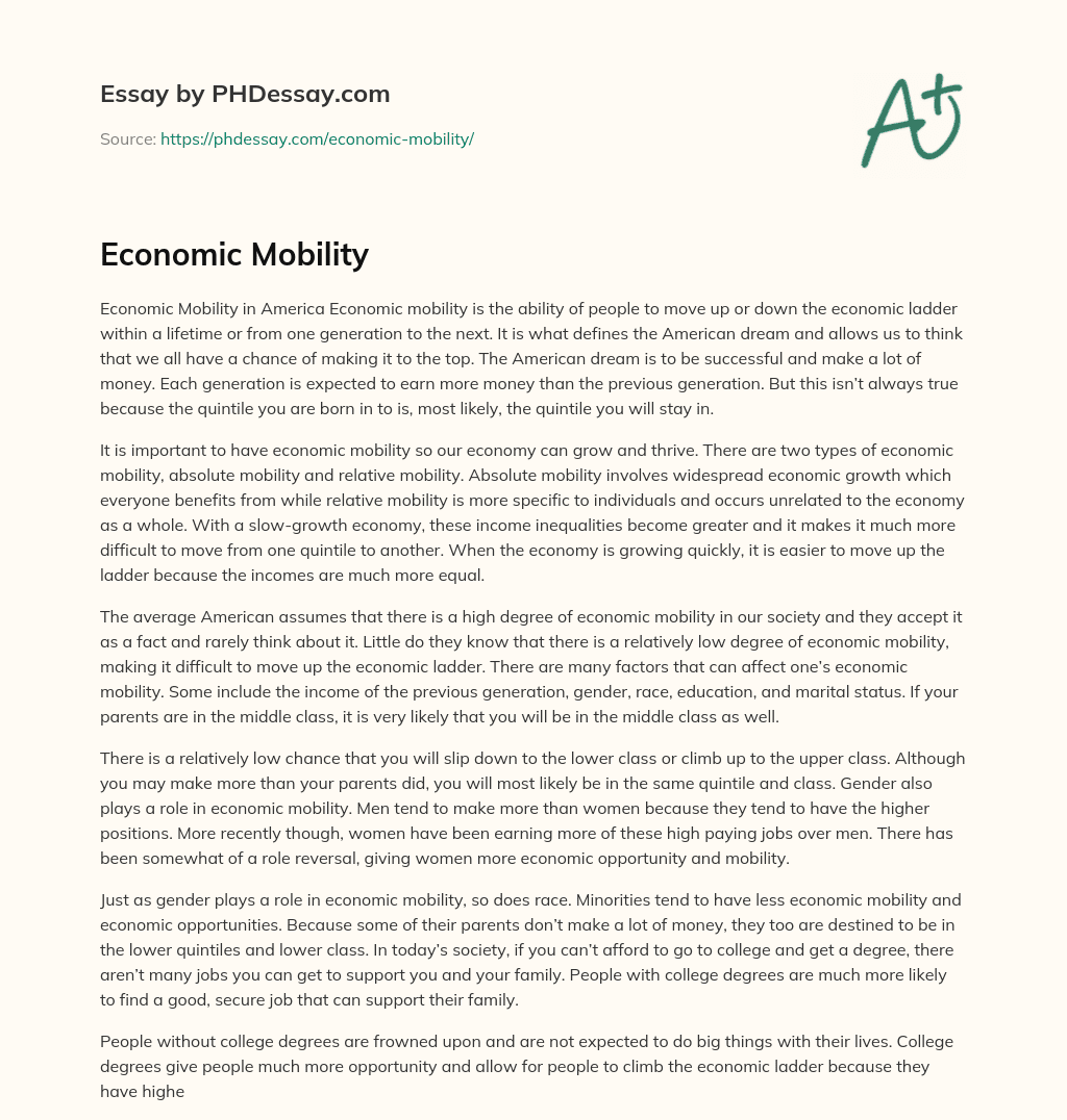 Economic Mobility - PHDessay.com
