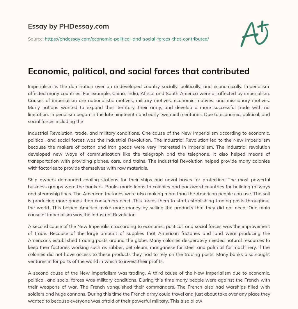 Economic, political, and social forces that contributed - PHDessay.com