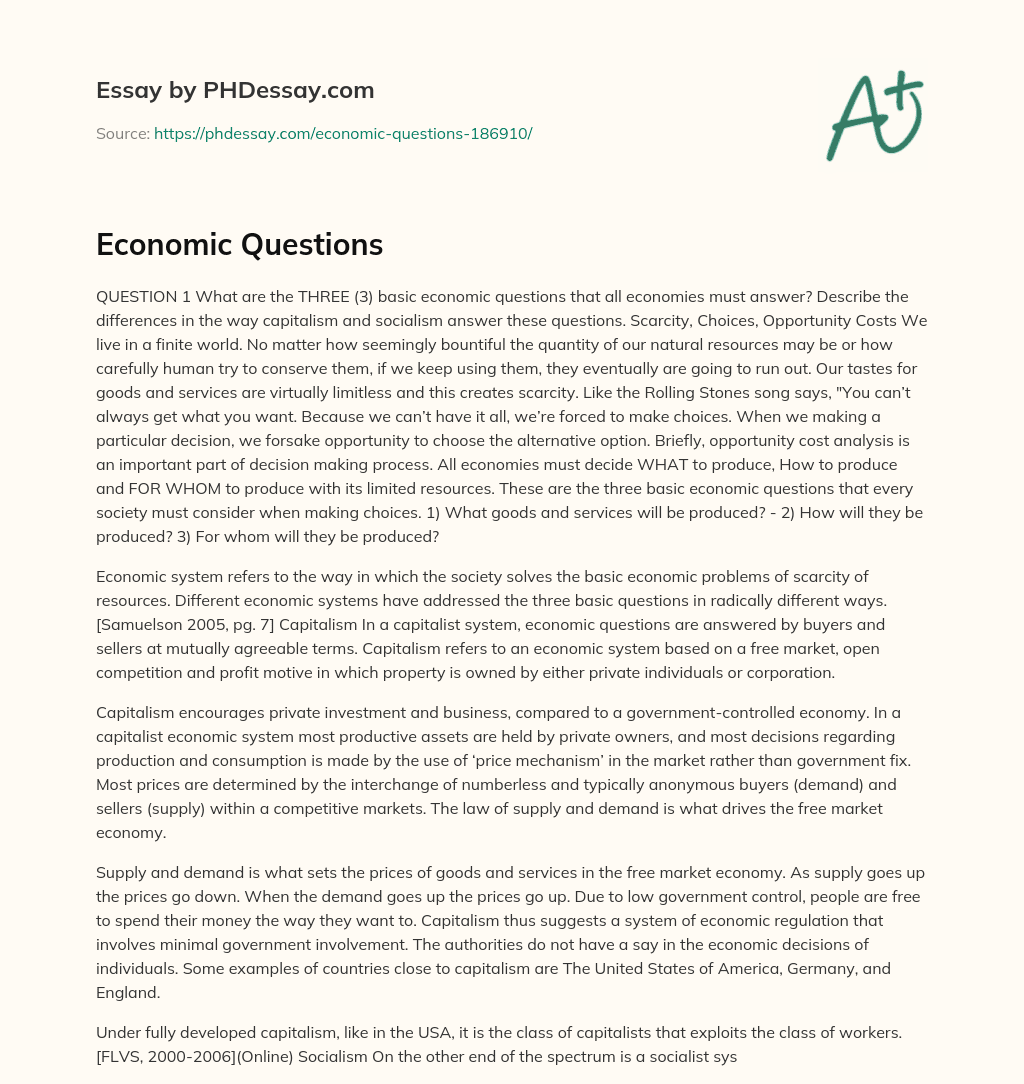 Economic Questions - PHDessay.com