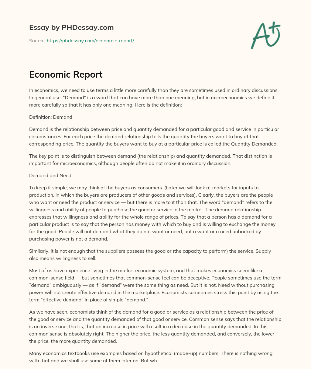 Economic Report - PHDessay.com