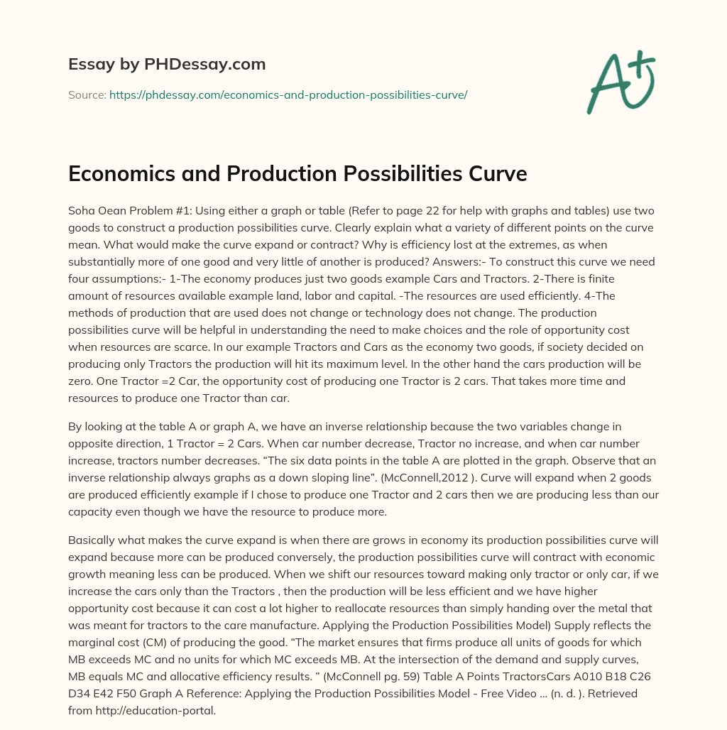 Economics and Production Possibilities Curve - PHDessay.com