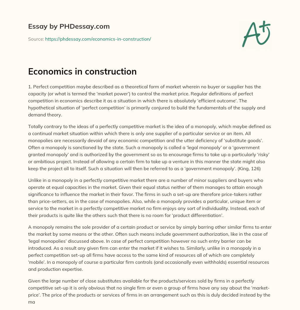 Economics in construction - PHDessay.com