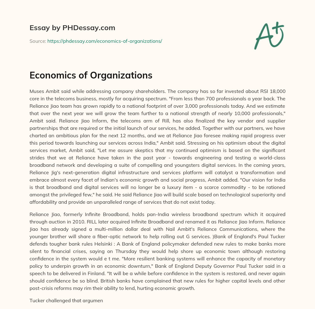Economics of Organizations (600 Words) - PHDessay.com