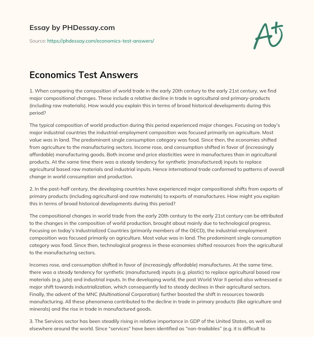Economics Test Answers - PHDessay.com