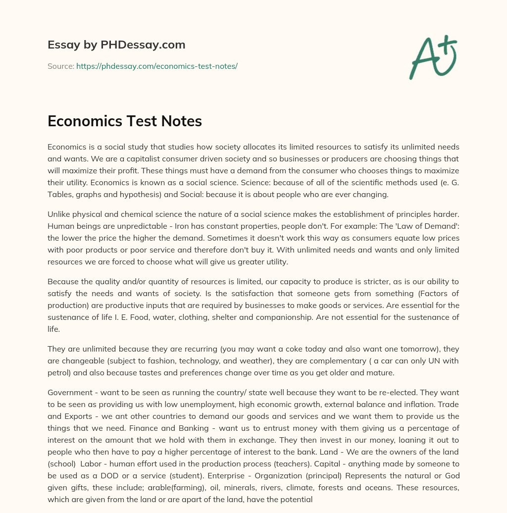 Economics Test Notes - PHDessay.com