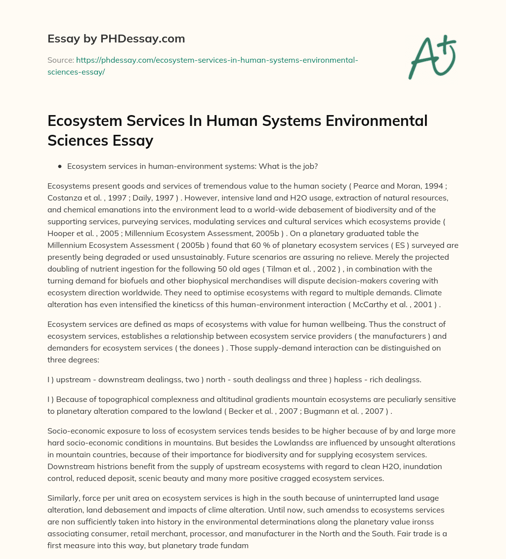 Ecosystem Services In Human Systems Environmental Sciences Essay ...