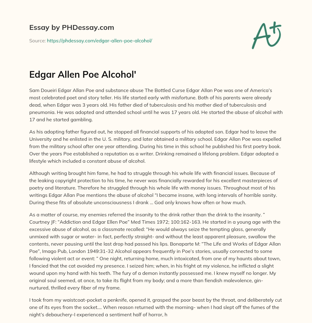 Edgar Allen Poe Alcohol' - PHDessay.com