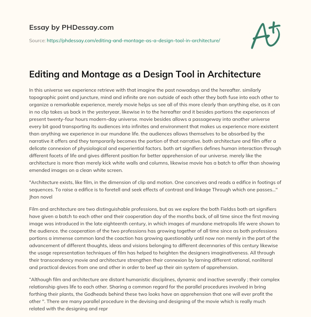 Editing and Montage as a Design Tool in Architecture - PHDessay.com