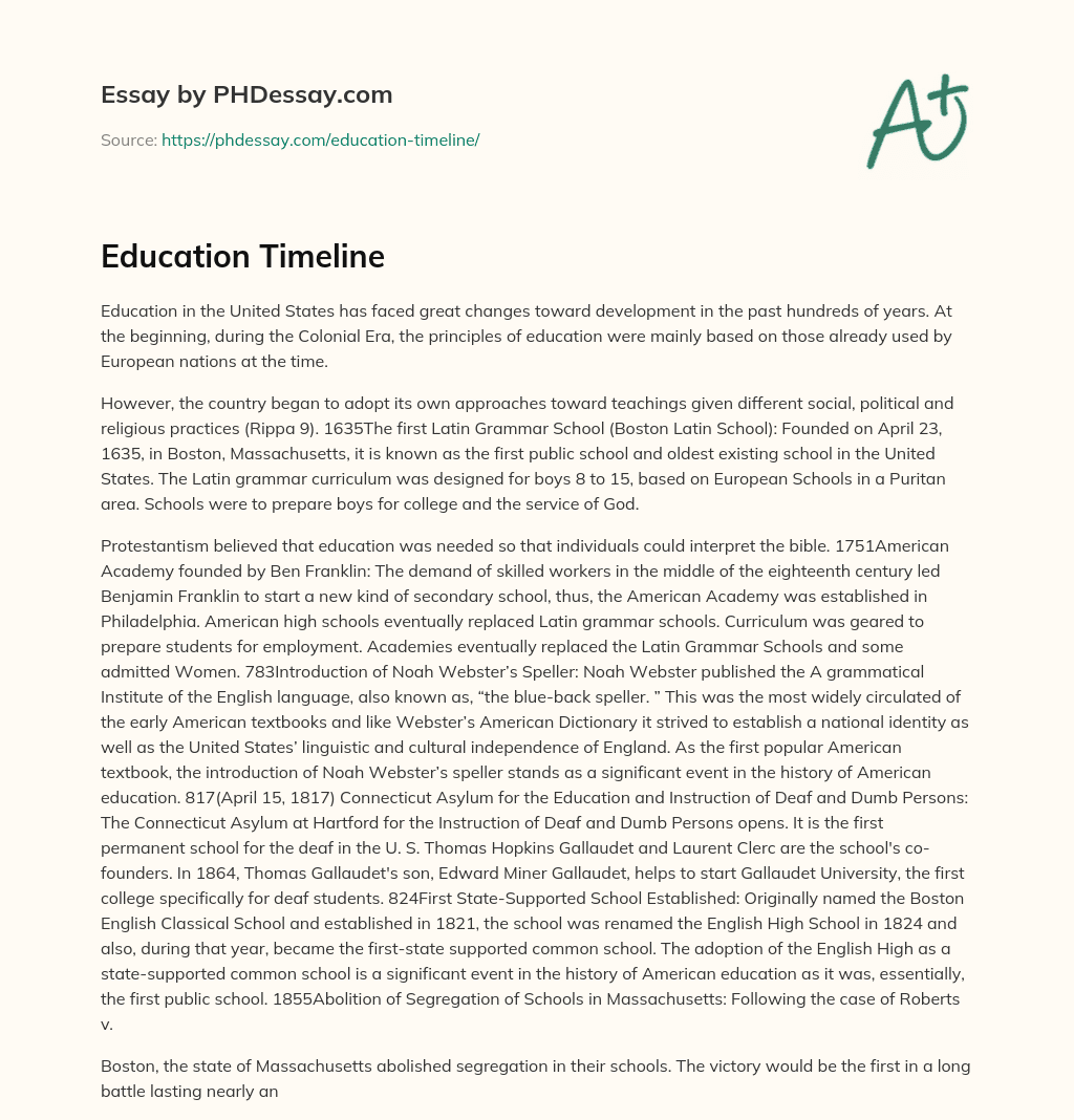 Education Timeline - PHDessay.com