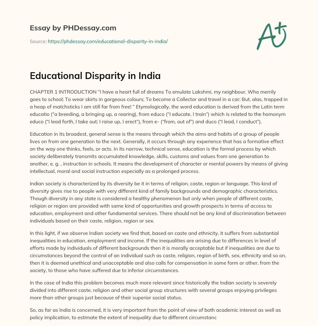 Educational Disparity in India - PHDessay.com