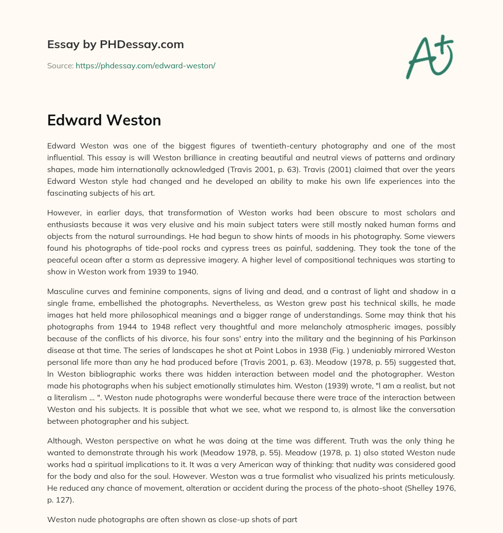 Edward Weston (600 Words) - PHDessay.com