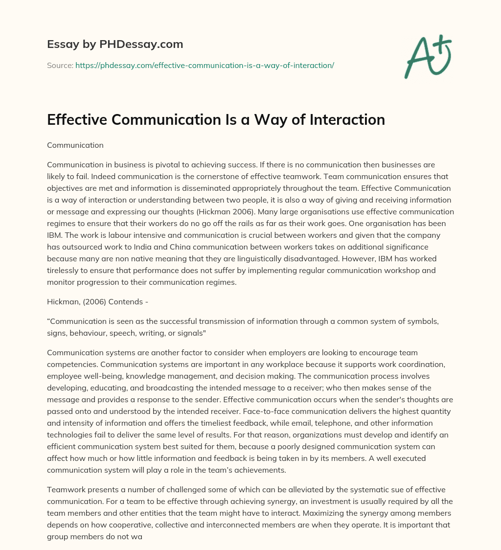 Effective Communication Is a Way of Interaction - PHDessay.com