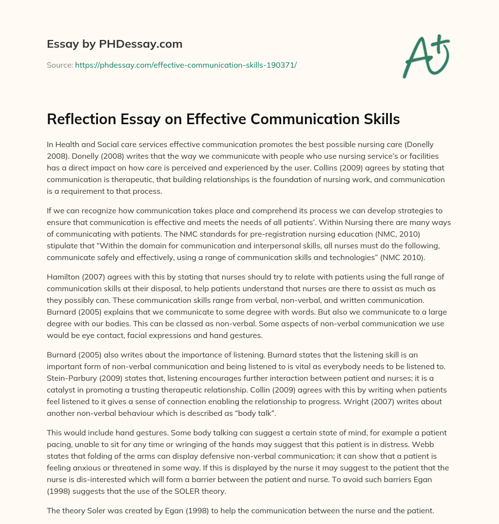 Reflection Essay on Effective Communication Skills - PHDessay.com