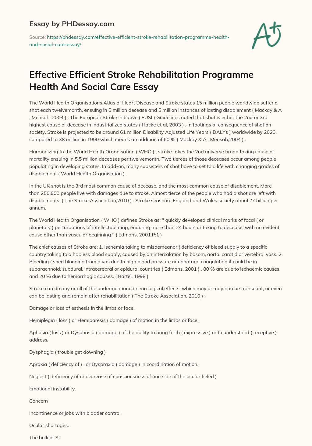 Effective Efficient Stroke Rehabilitation Programme Health And Social ...