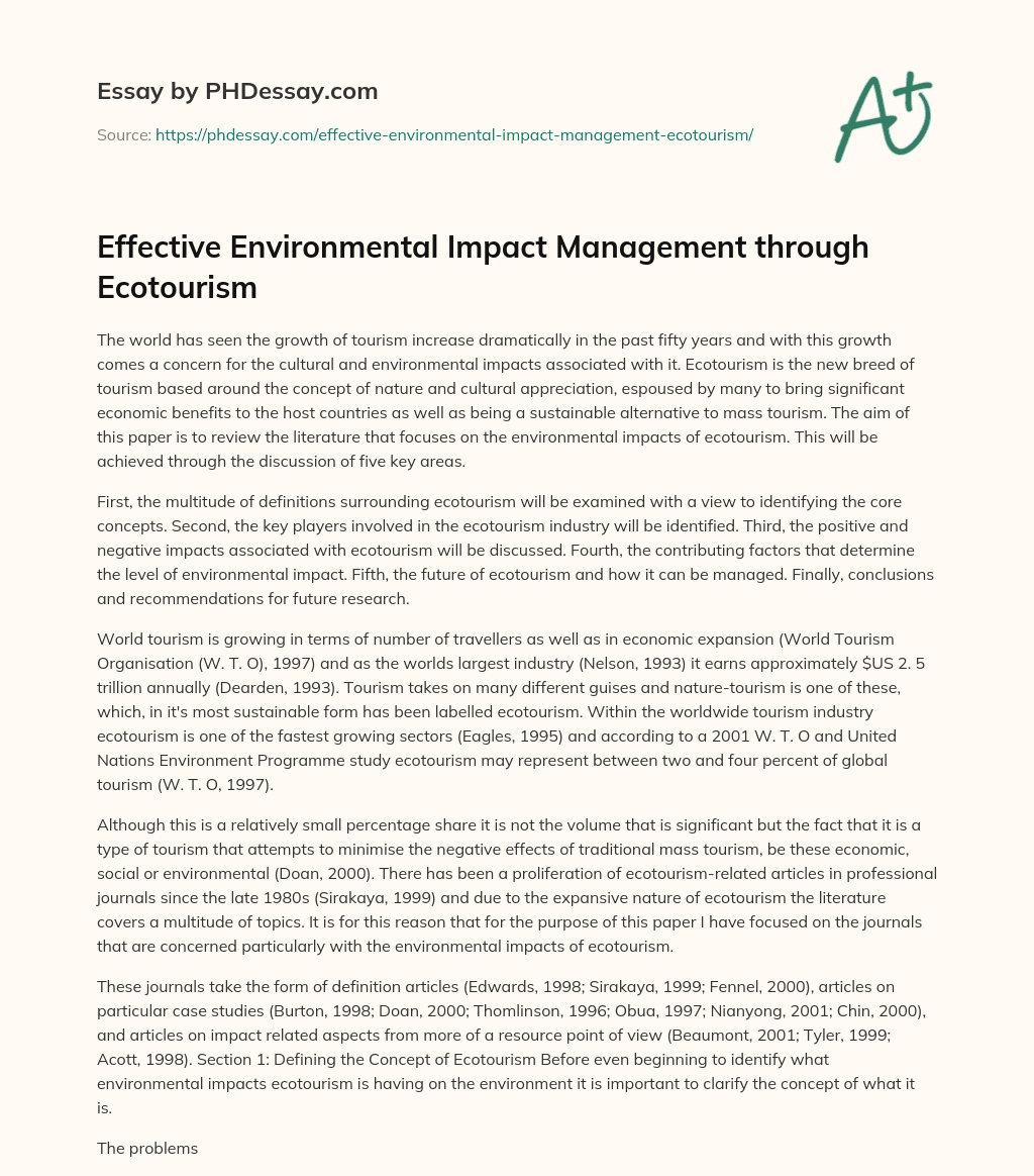 Effective Environmental Impact Management through Ecotourism - PHDessay.com