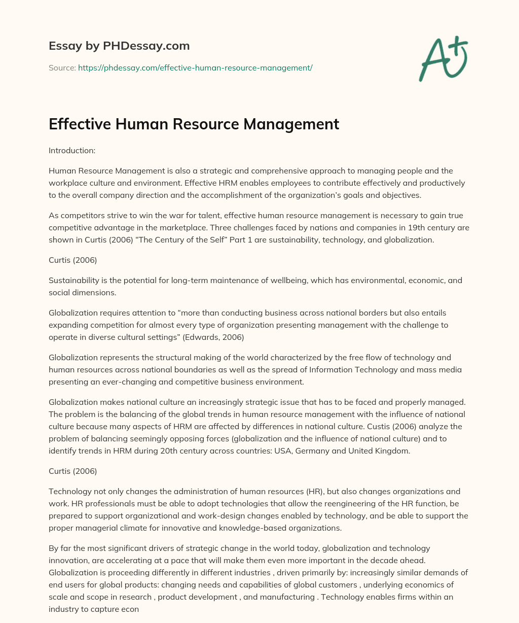 Effective Human Resource Management - PHDessay.com