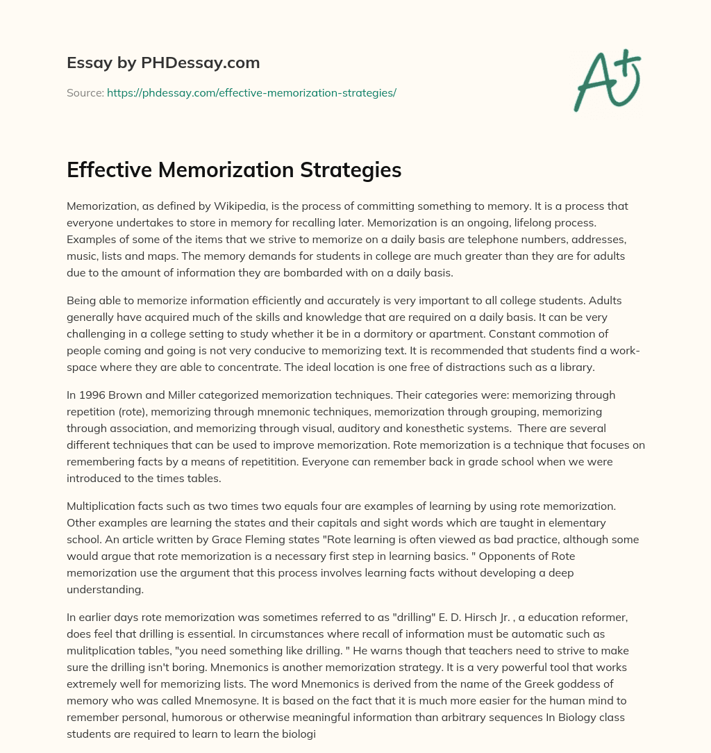Effective Memorization Strategies - PHDessay.com