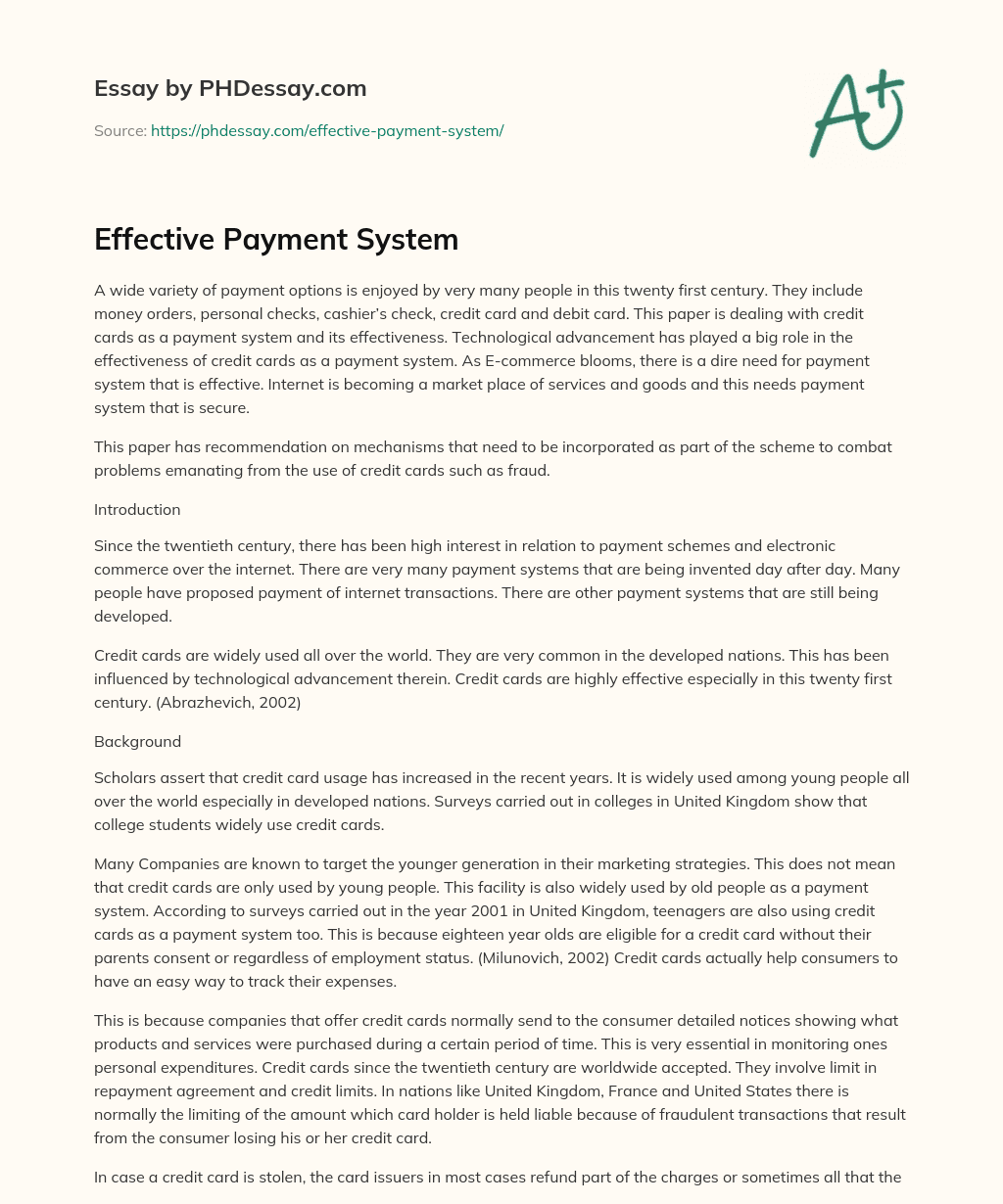 Effective Payment System - PHDessay.com