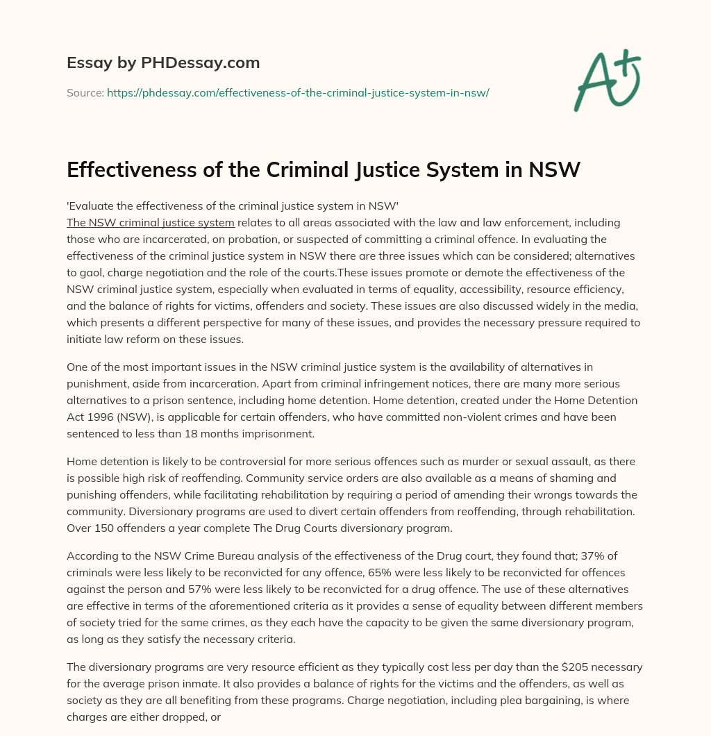 Effectiveness of the Criminal Justice System in NSW - PHDessay.com
