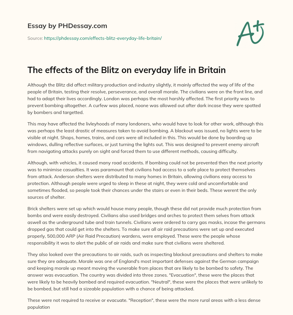 The effects of the Blitz on everyday life in Britain - PHDessay.com