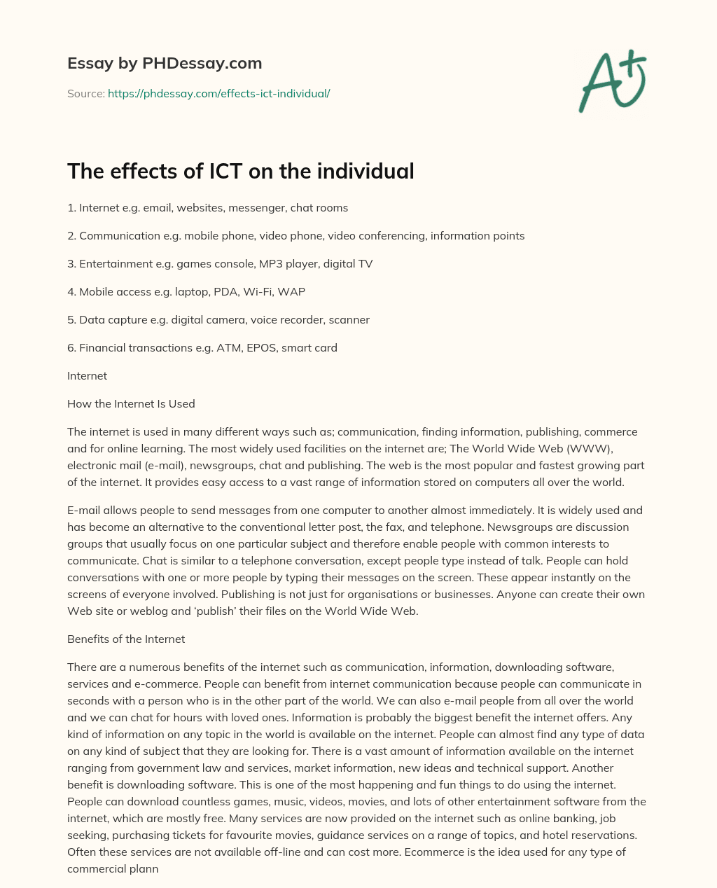 The effects of ICT on the individual - PHDessay.com