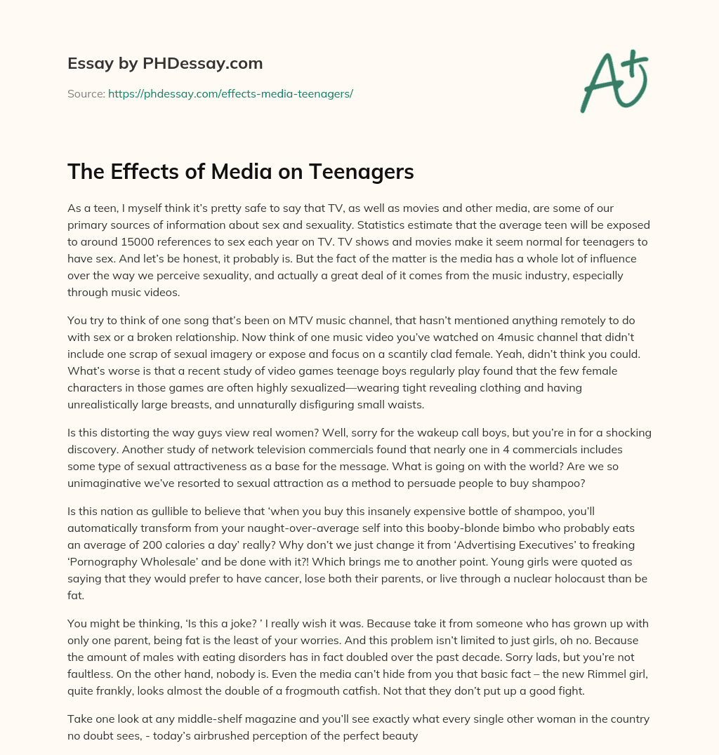 The Effects of Media on Teenagers - PHDessay.com