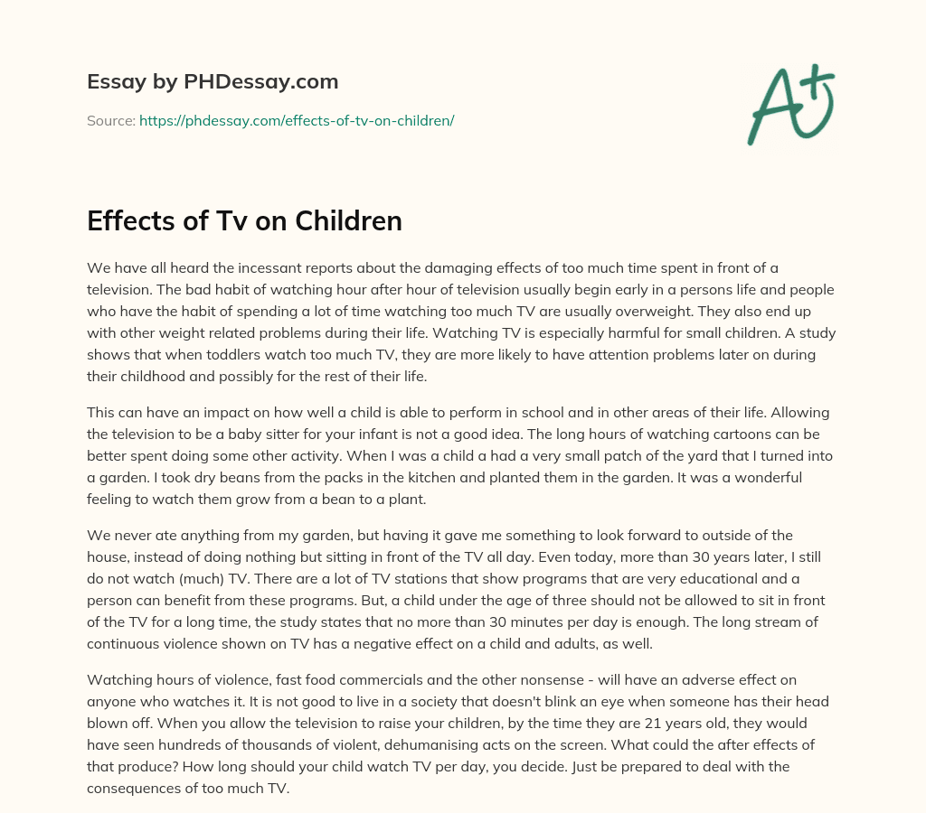 Effects of Tv on Children (400 Words) - PHDessay.com