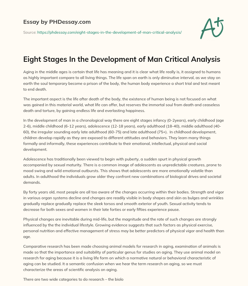 Eight Stages In the Development of Man Critical Analysis - PHDessay.com