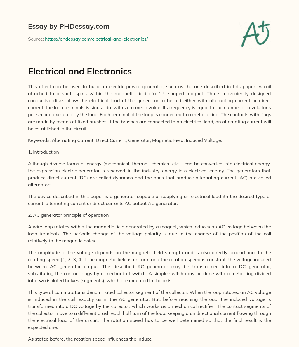 Electrical and Electronics - PHDessay.com
