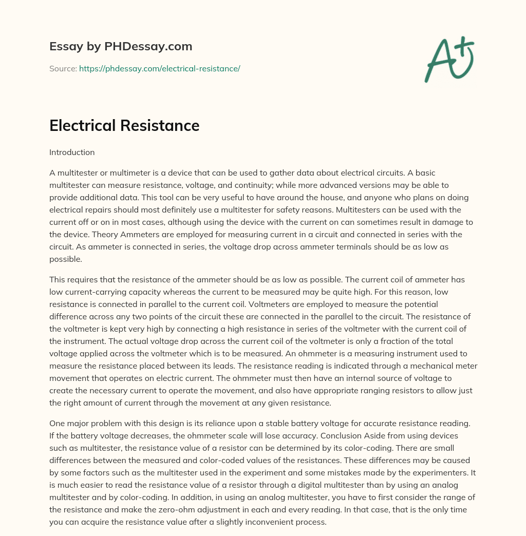 Electrical Resistance (500 Words) - PHDessay.com