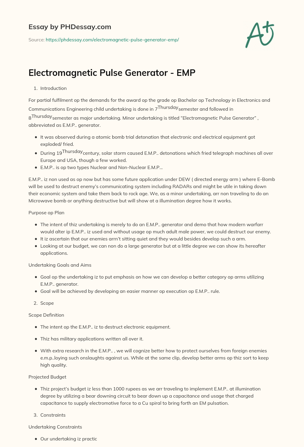 Electromagnetic Pulse Generator - EMP - PHDessay.com