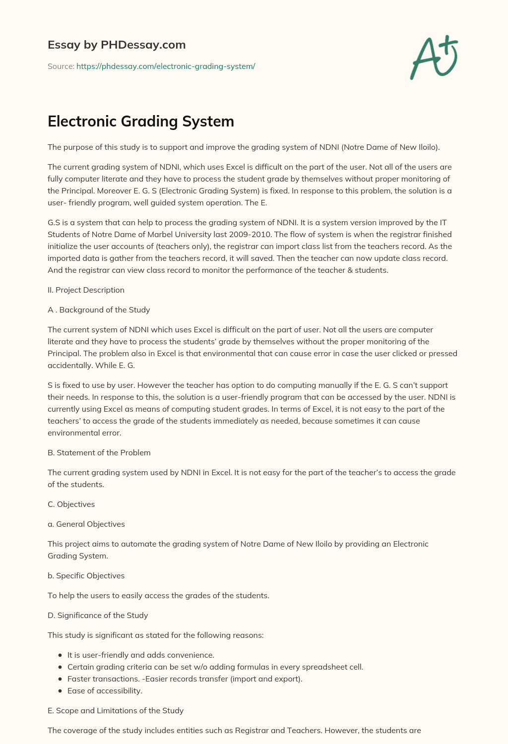 Electronic Grading System - PHDessay.com