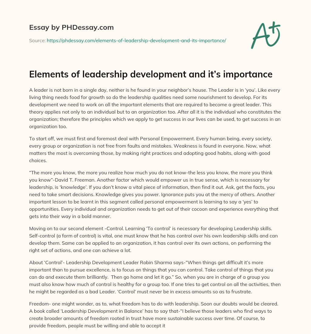 Elements of leadership development and it’s importance - PHDessay.com