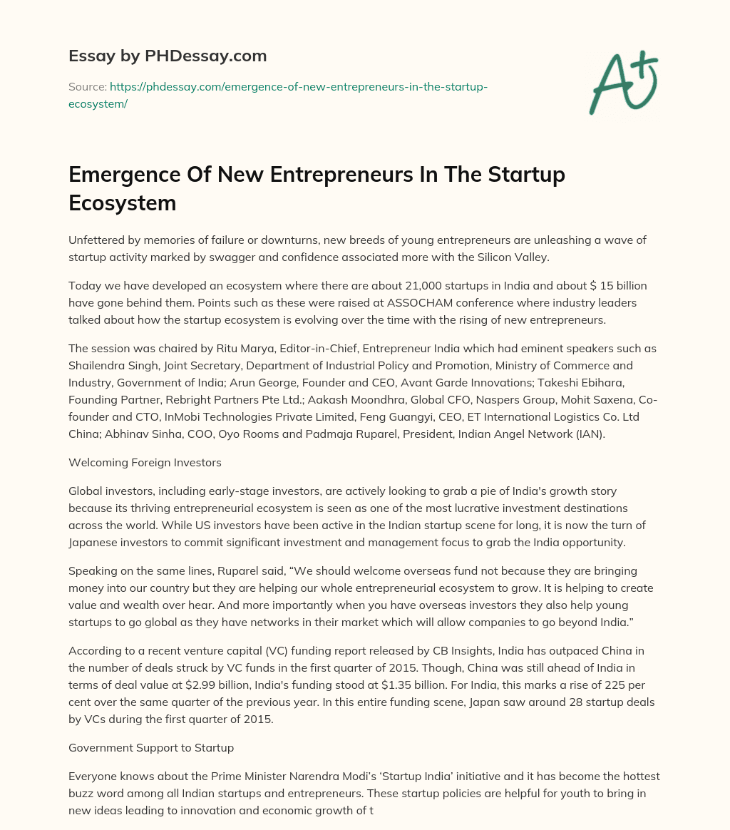 Emergence Of New Entrepreneurs In The Startup Ecosystem (500 Words ...