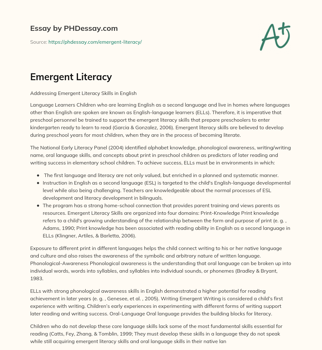 Emergent Literacy - PHDessay.com