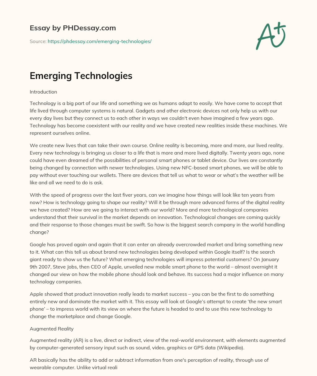 Emerging Technologies - PHDessay.com