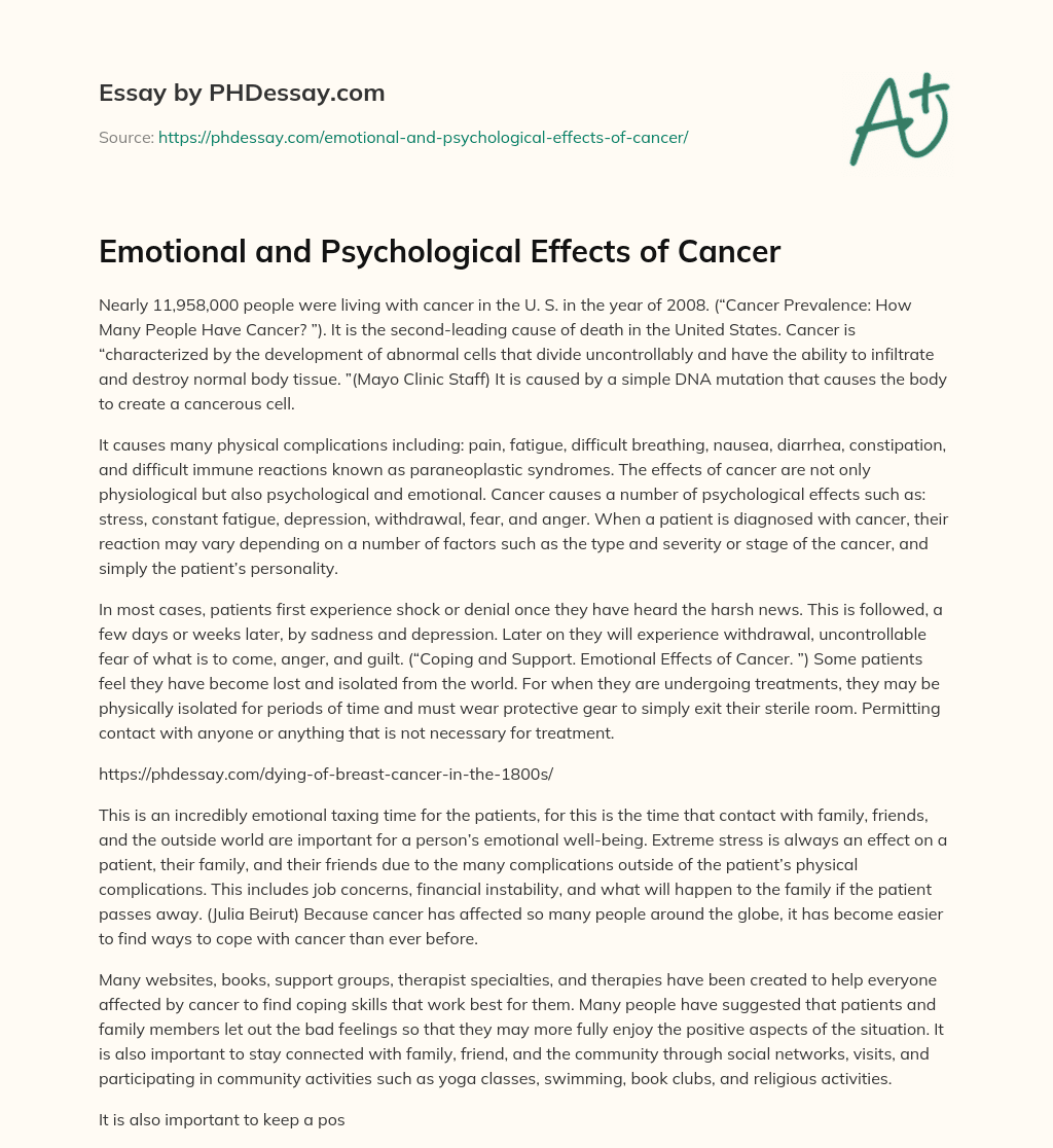 Emotional and Psychological Effects of Cancer - PHDessay.com