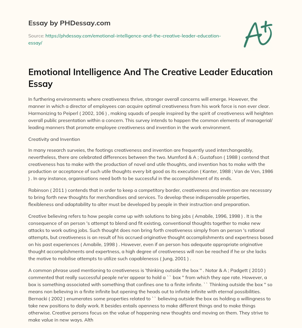 Emotional Intelligence And The Creative Leader Education Essay ...
