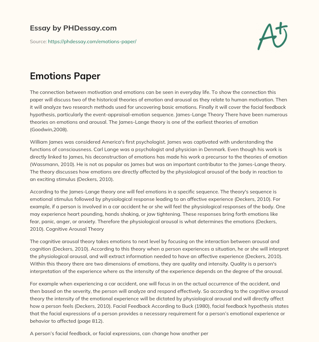 Emotions Paper - PHDessay.com