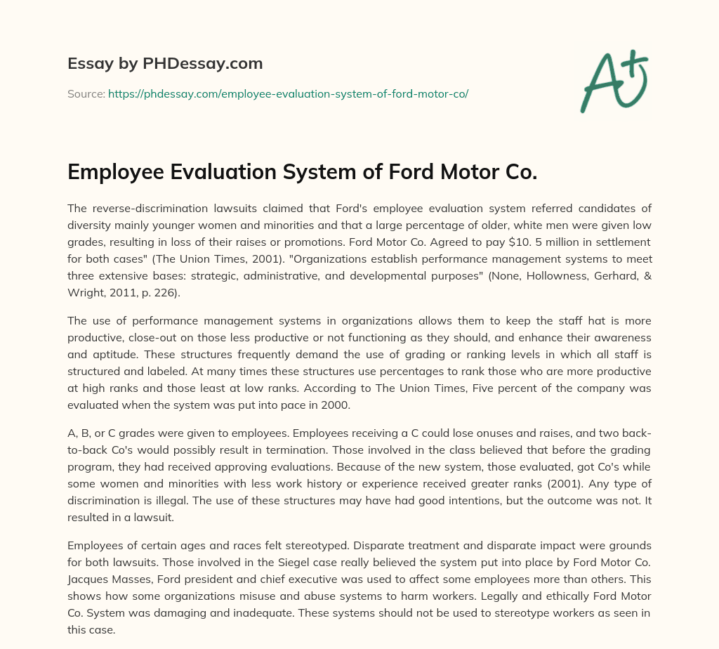 Employee Evaluation System of Ford Motor Co. - PHDessay.com