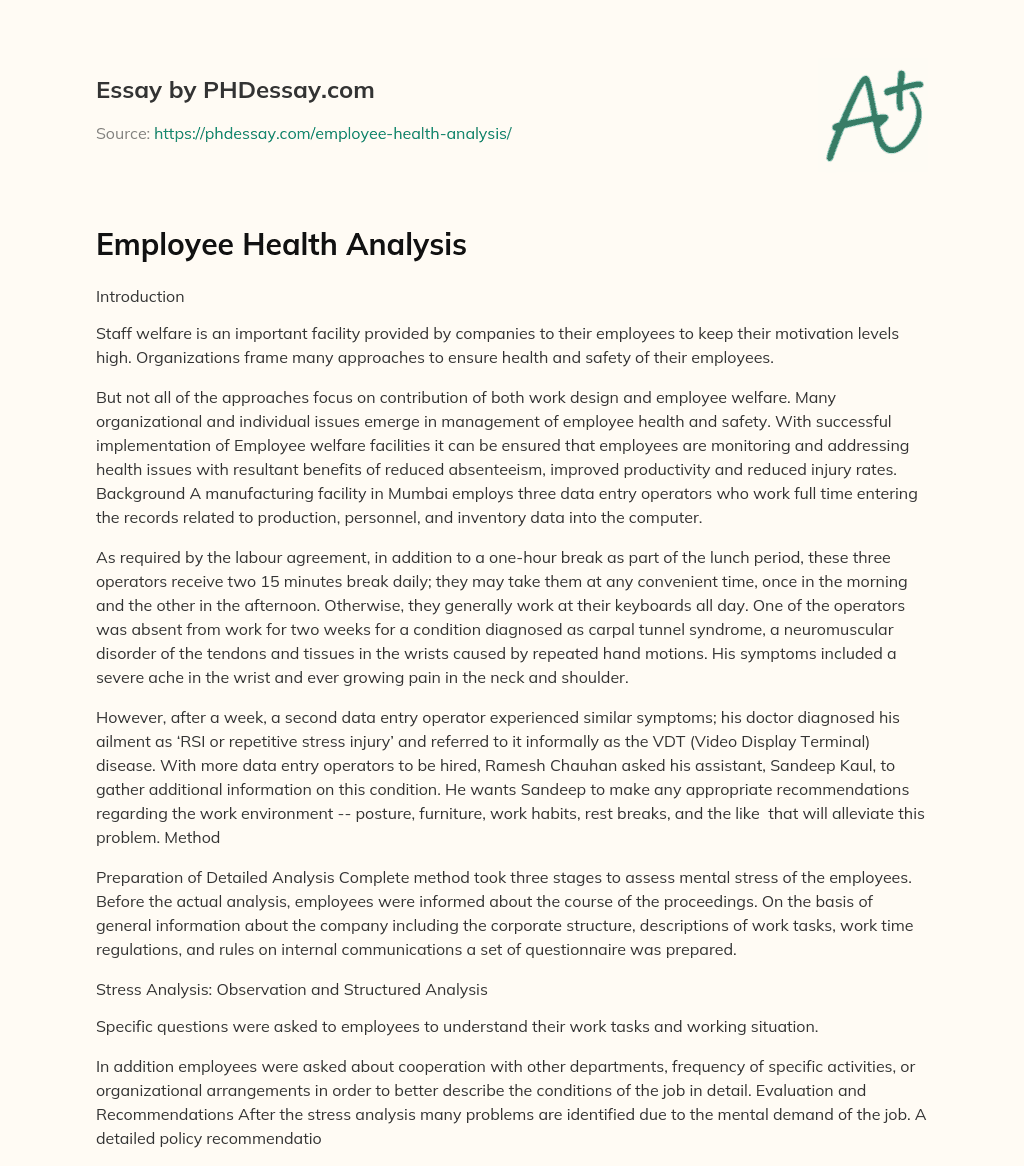 Employee Health Analysis - PHDessay.com
