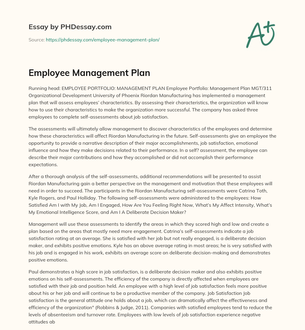 Employee Management Plan - PHDessay.com