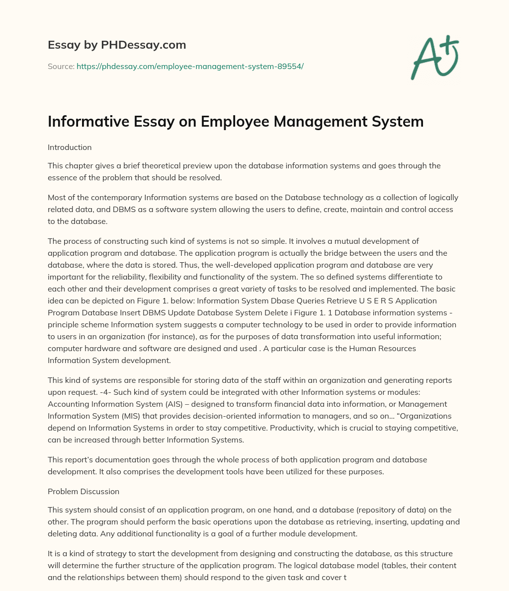 Informative Essay on Employee Management System - PHDessay.com
