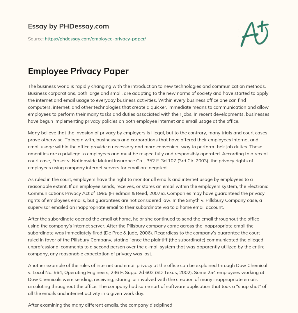 Employee Privacy Paper - PHDessay.com