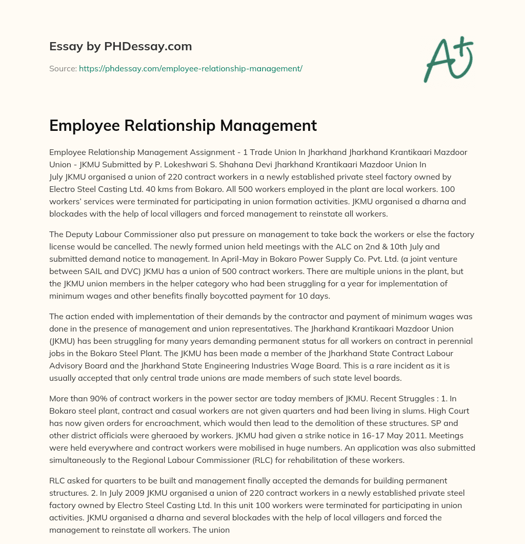 Employee Relationship Management (500 Words) - PHDessay.com