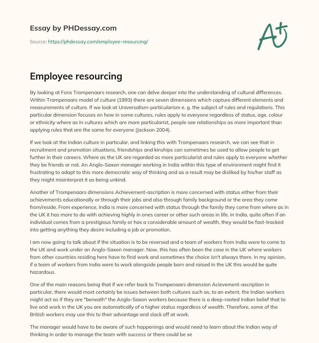 Employee resourcing - PHDessay.com