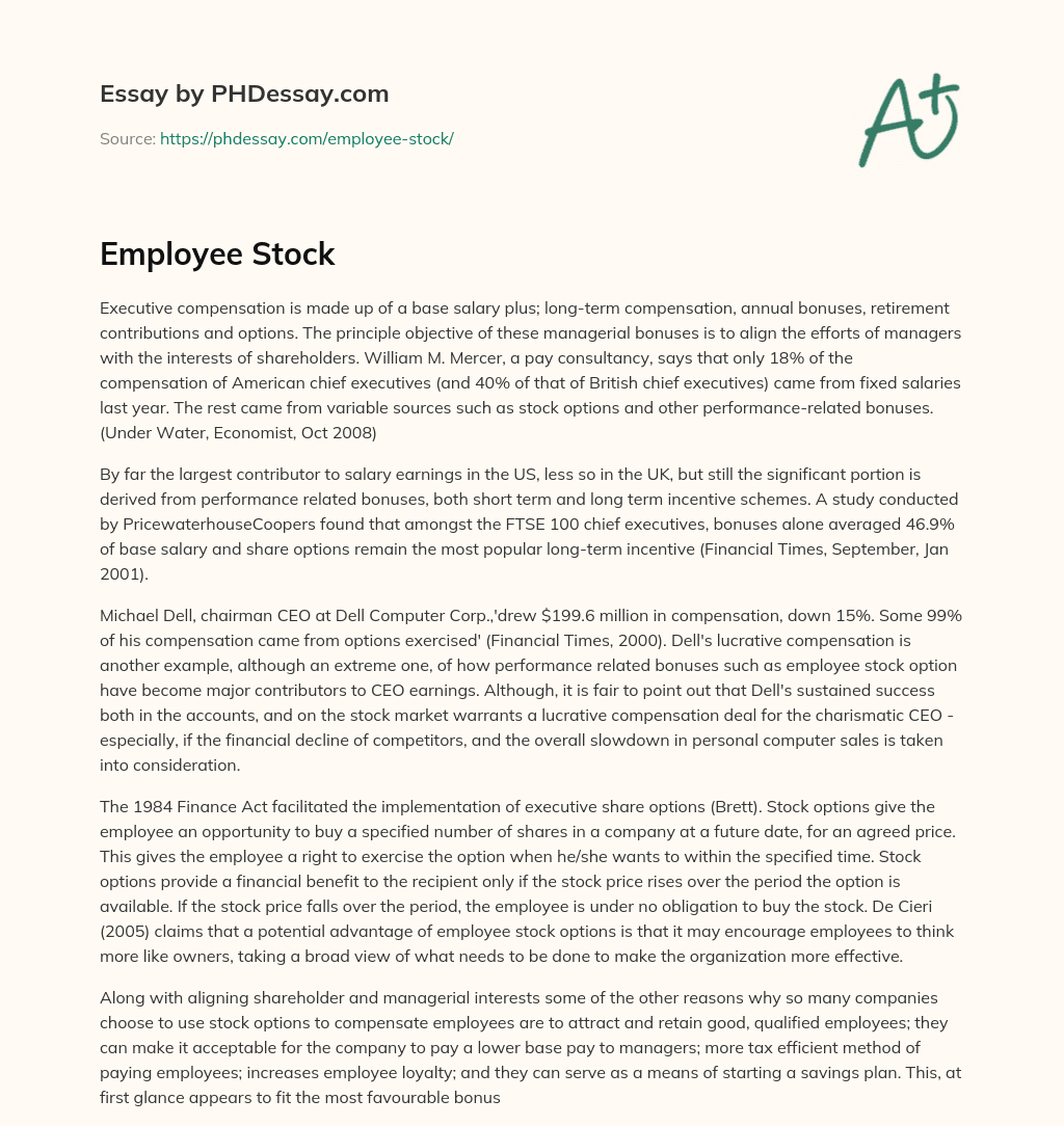 Employee Stock - PHDessay.com