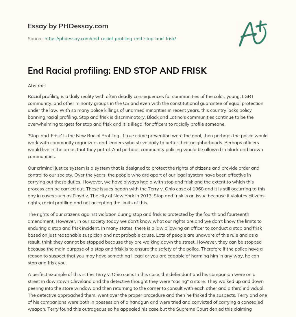 End Racial Profiling: End Stop And Frisk Essay Example - PHDessay.com